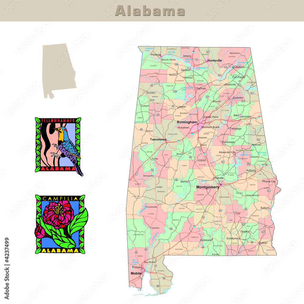 USA states series: Alabama. Political map Stock Illustration | Adobe Stock
