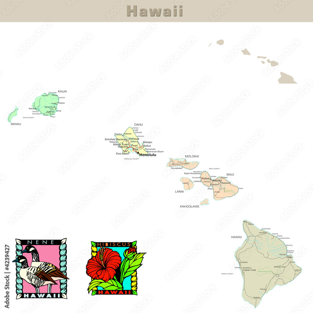 USA states series: Hawaii. Political map with counties Stock ...