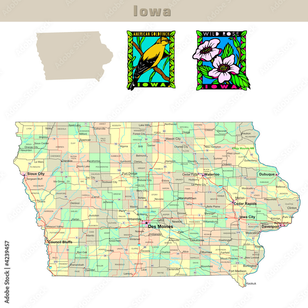 USA states series: Iowa. Political map with counties Stock Illustration ...