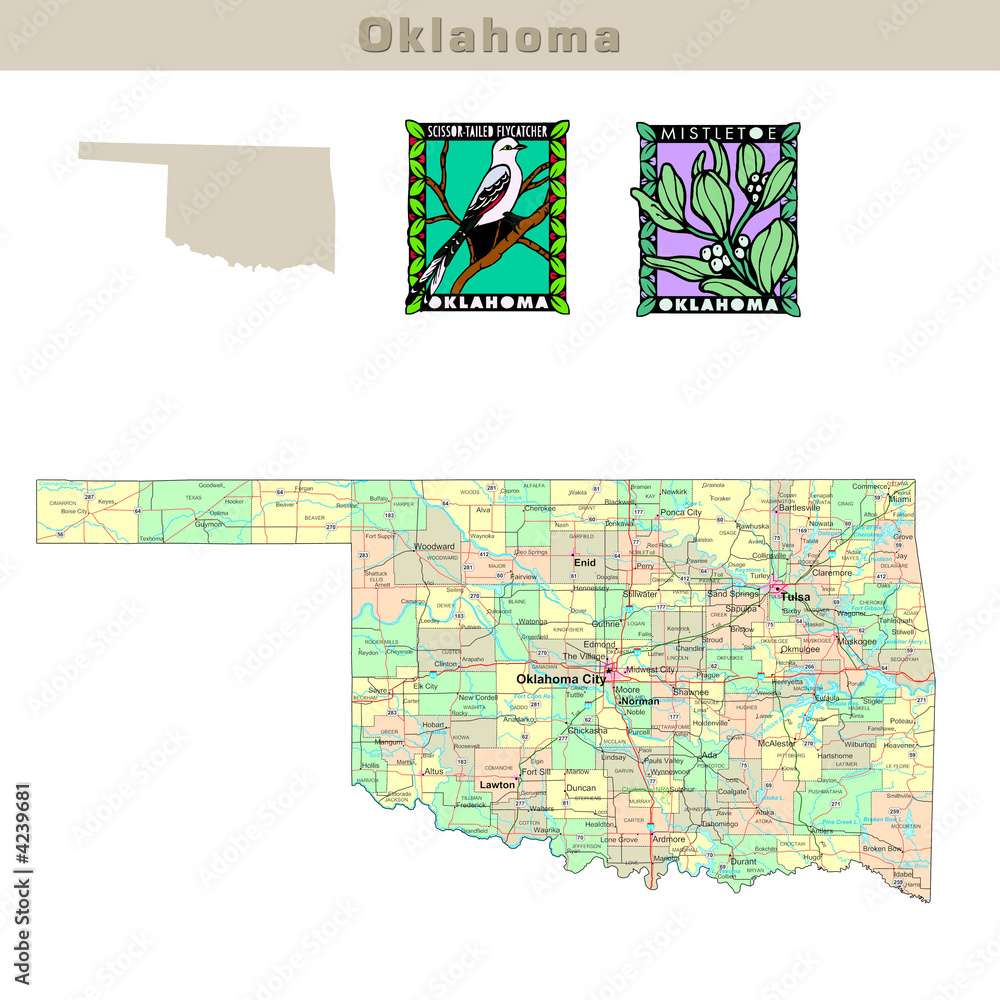 USA states series: Oklahoma. Political map with counties Stock ...