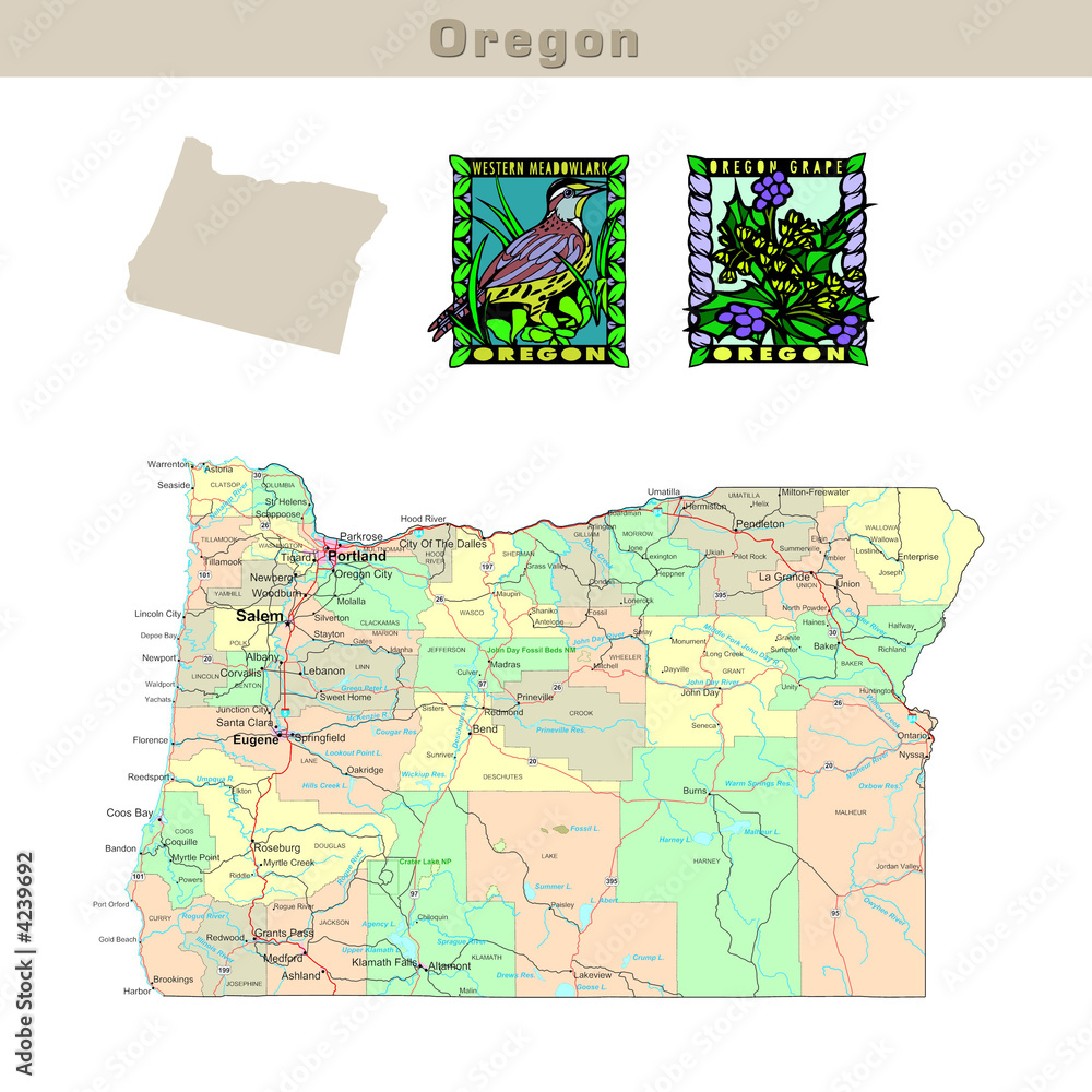 USA states series: Oregon. Political map with counties Stock ...