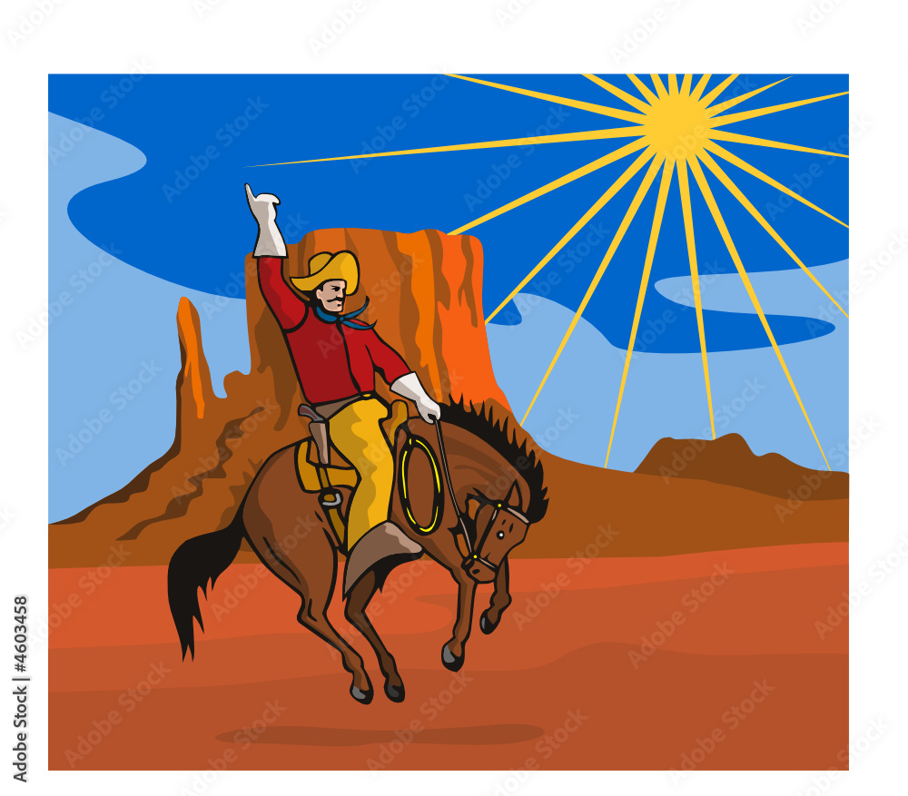 Rodeo cowboy riding a bucking bronco Stock Vector | Adobe Stock