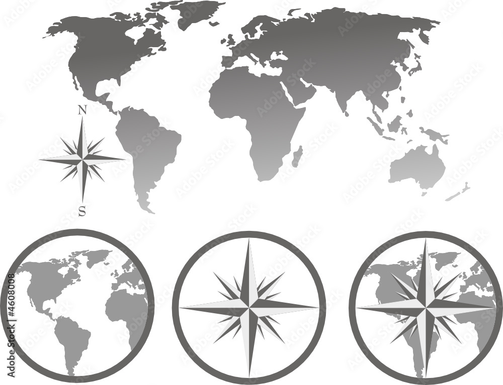 world map and compass Stock Vector | Adobe Stock