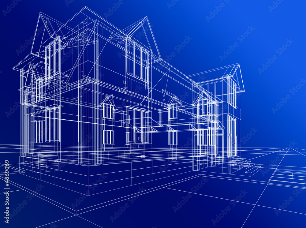 3D wire-frame of cottage. XXXL Stock Illustration | Adobe Stock