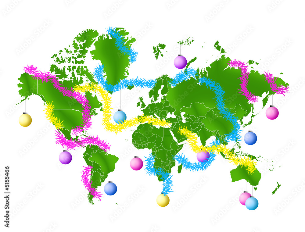 World Map Christmas - Carte du Monde Noël Stock Illustration | Adobe Stock