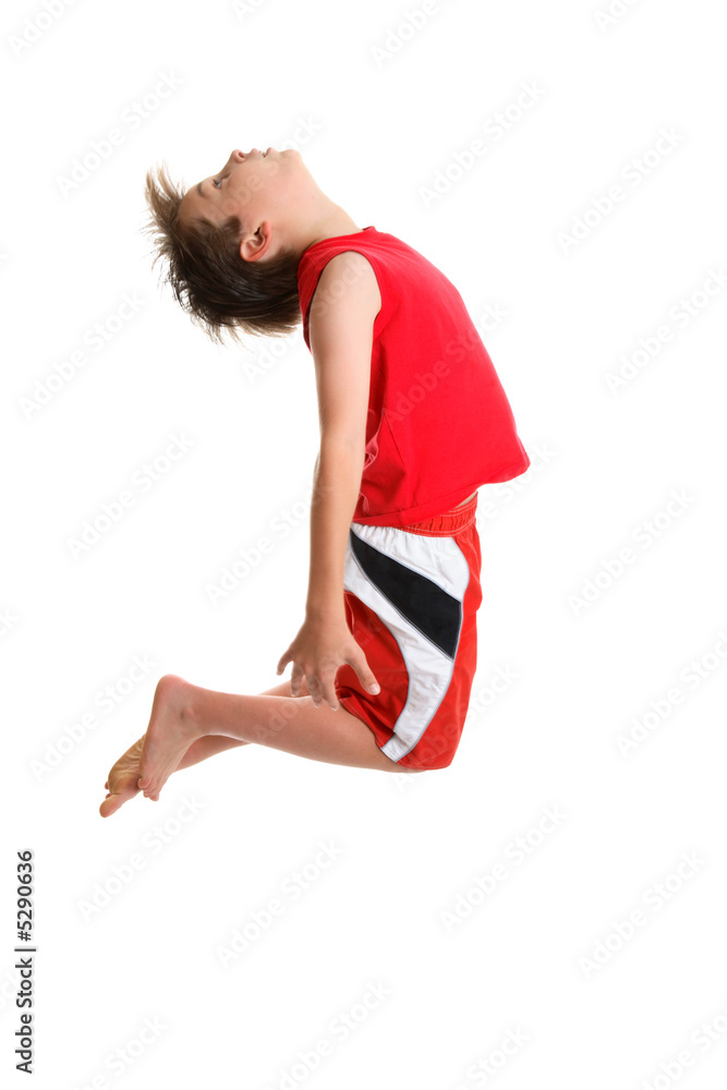 jumping active boy with head arched back Stock Photo | Adobe Stock