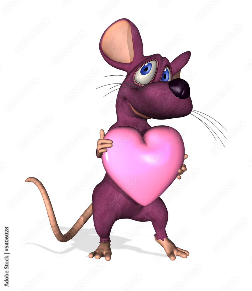 3D render of a cute cartoon mouse holding a heart. Stock Illustration ...