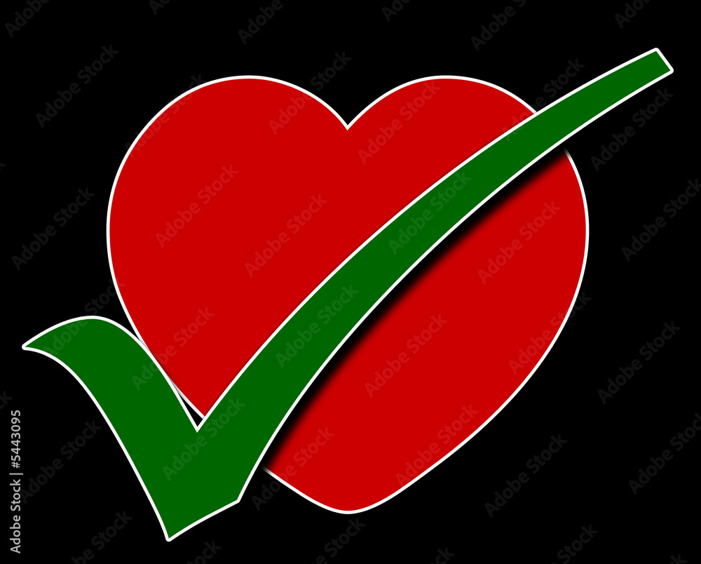 An illustration of a heart and a tick symbolising Yes to love Stock ...