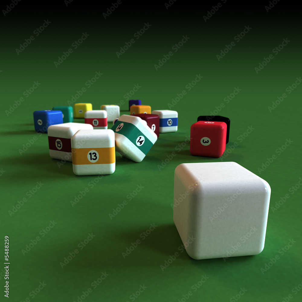 Billiards game with cubic cue ball 4 Stock Illustration | Adobe Stock