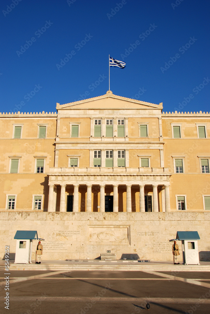 Greek Parliament Building and the evzones Stock Photo | Adobe Stock