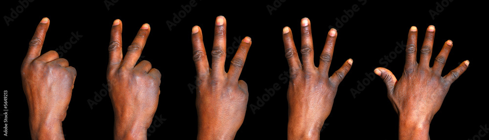Black counting hands from one to five, isolated over black Stock Photo ...