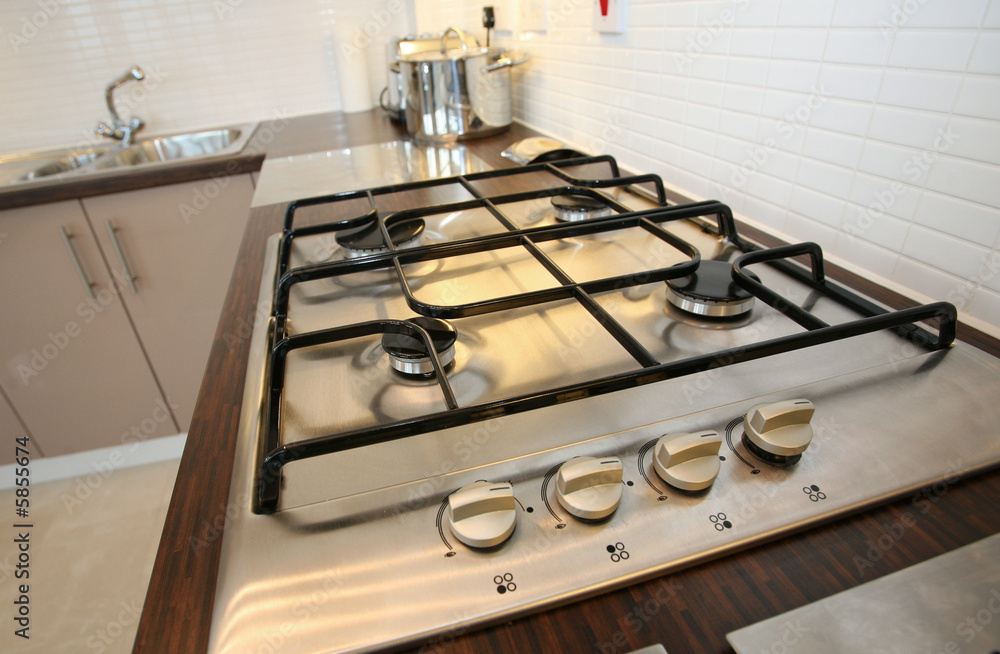 Integrated gas hob in a modern kitchen Stock Photo | Adobe Stock