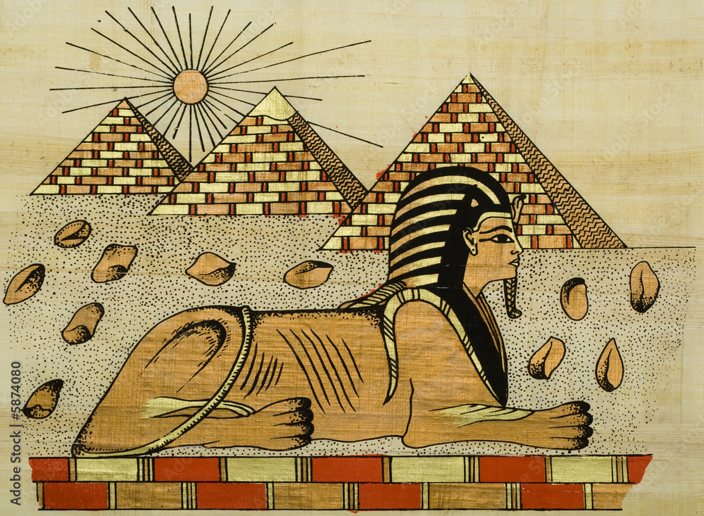 Photo & Art Print egyptian papyrus with scene of the sphinx, Zakharchenko