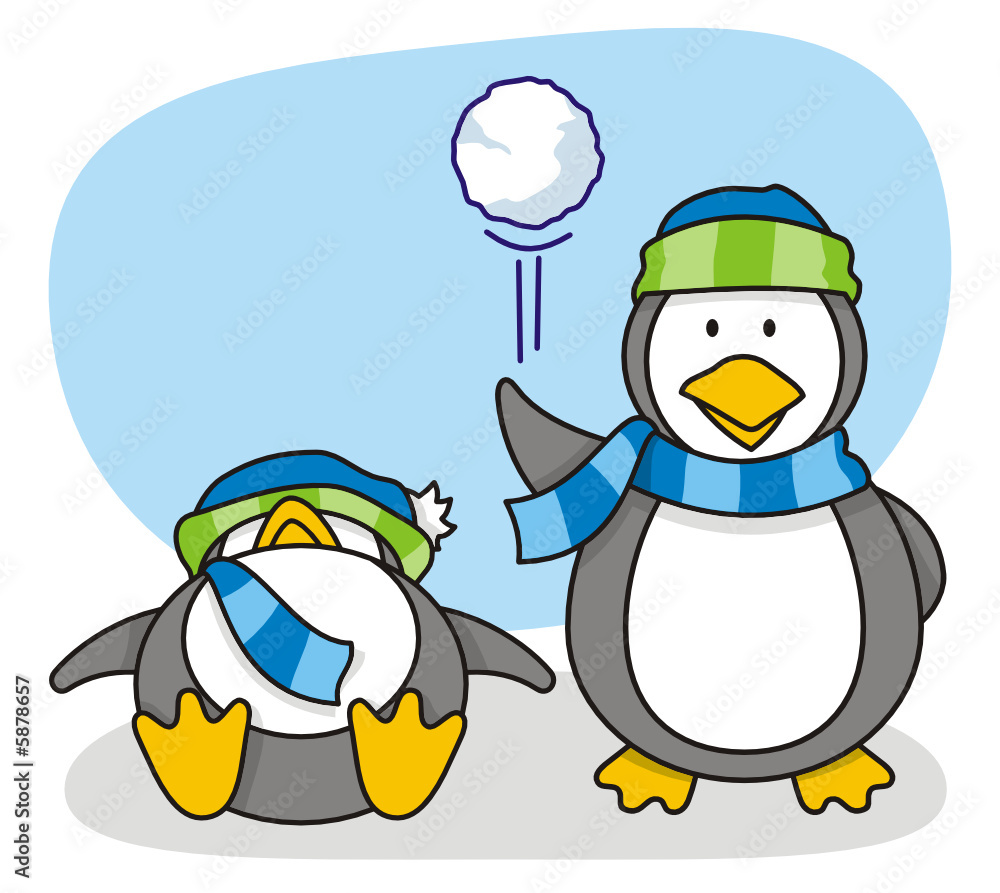 Vector cartoon of little penguins with snow Stock Vector | Adobe Stock