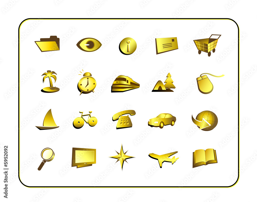 Gold Icon Set. Digital illustration from scratch. Stock Illustration ...