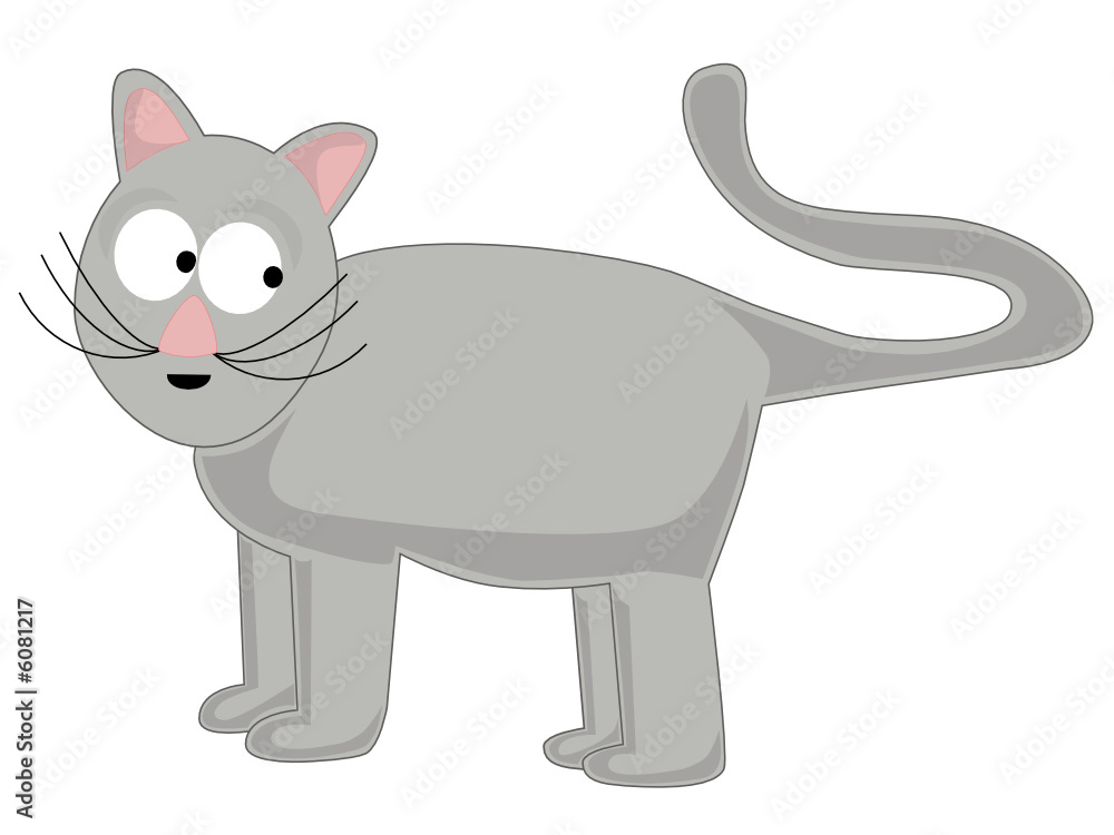 Cartoon silly gray cat with tail in motion Stock Vector | Adobe Stock