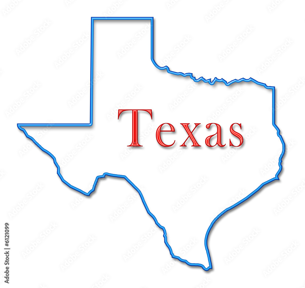 Texas Map Outlined in Neon Blue with Red Lettering Stock Illustration ...