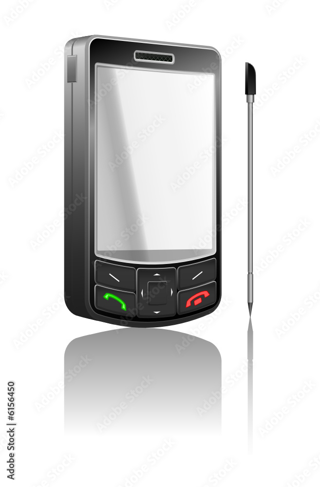 Vector realistic illustration of a black PDA with black buttons Stock ...