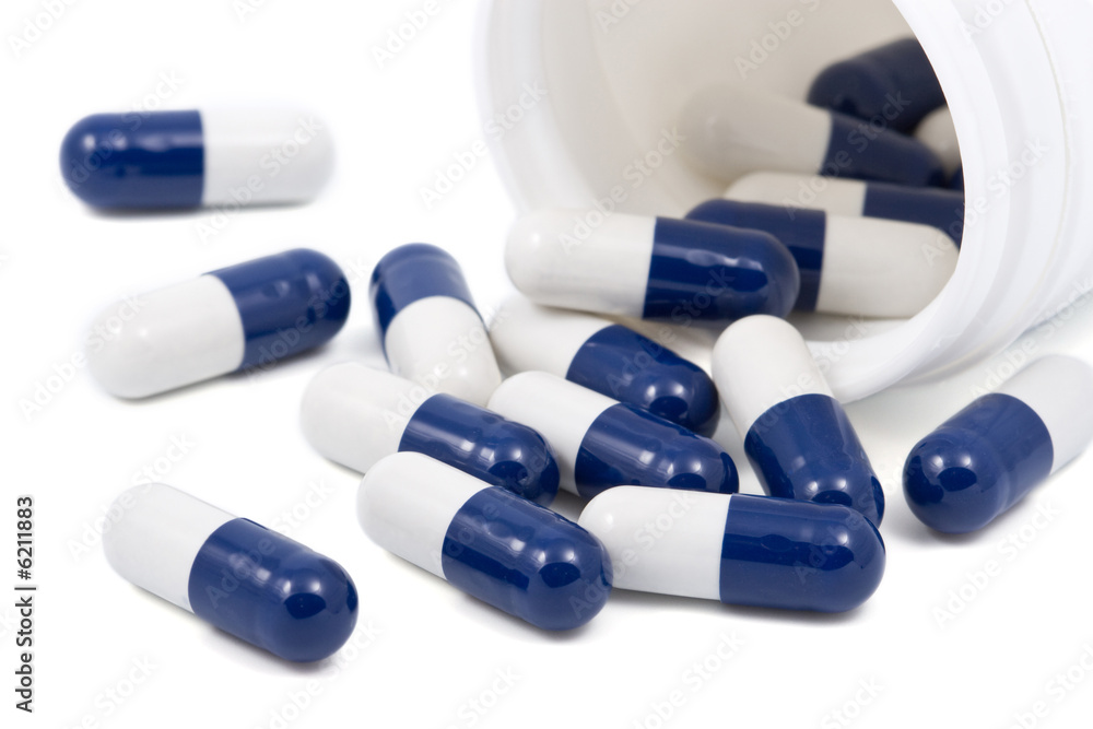 blue and white capsule pills Stock Photo | Adobe Stock