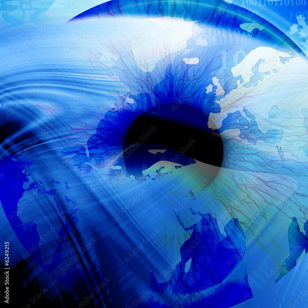 Human iris with integrated world map and bytes Stock Illustration ...