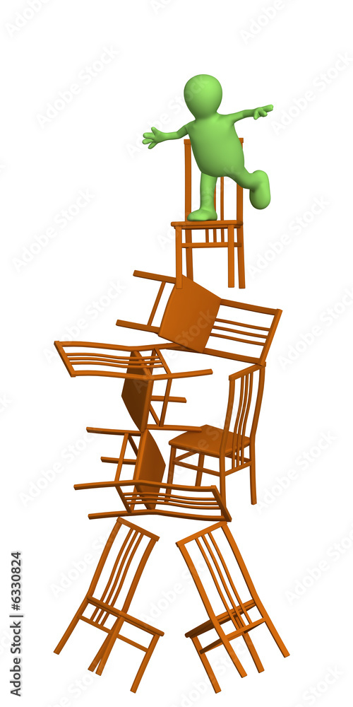 3d puppet, balancing at top of a pyramid from chairs Stock Illustration ...