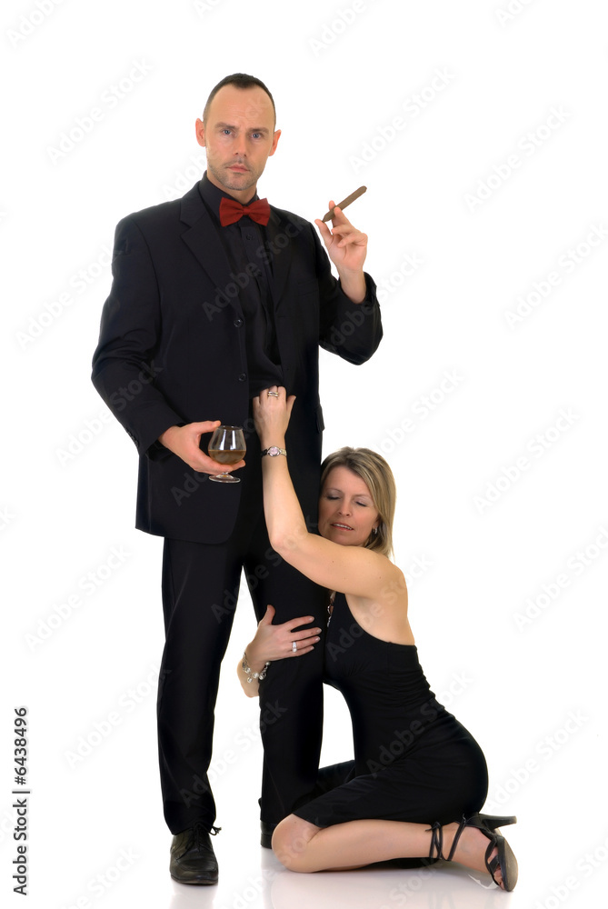 Handsome pre middle aged gigolo in formal suit with bow tie, Stock ...