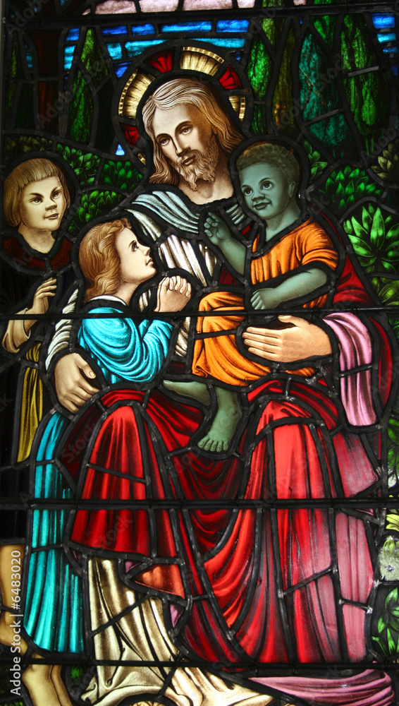 Jesus and the Children, Stained Glass Stock Photo | Adobe Stock