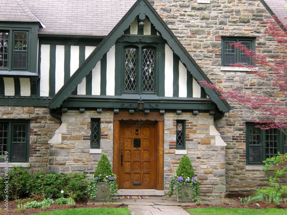 tudor style home entrance with leaded glas and gable Stock Photo ...