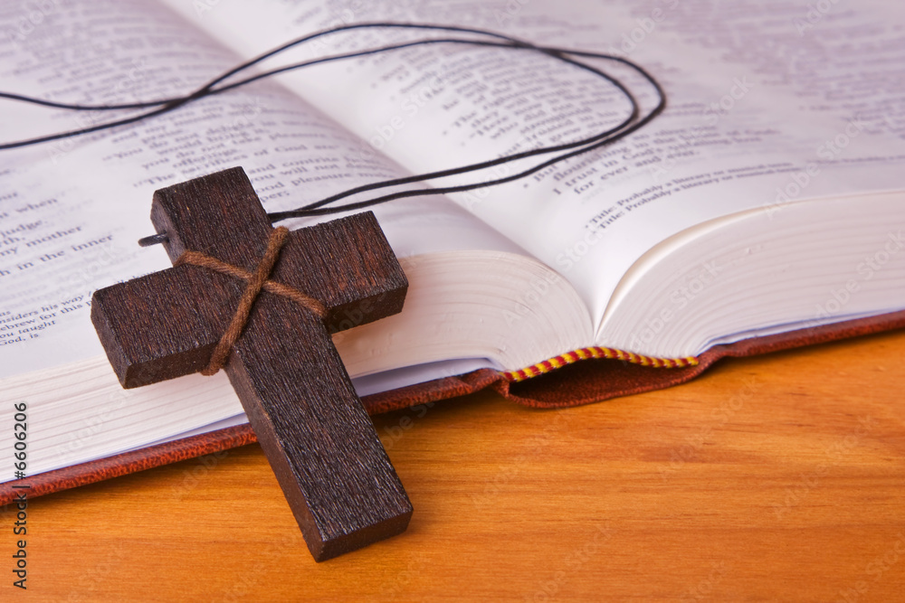 Open bible with cross Stock Photo | Adobe Stock