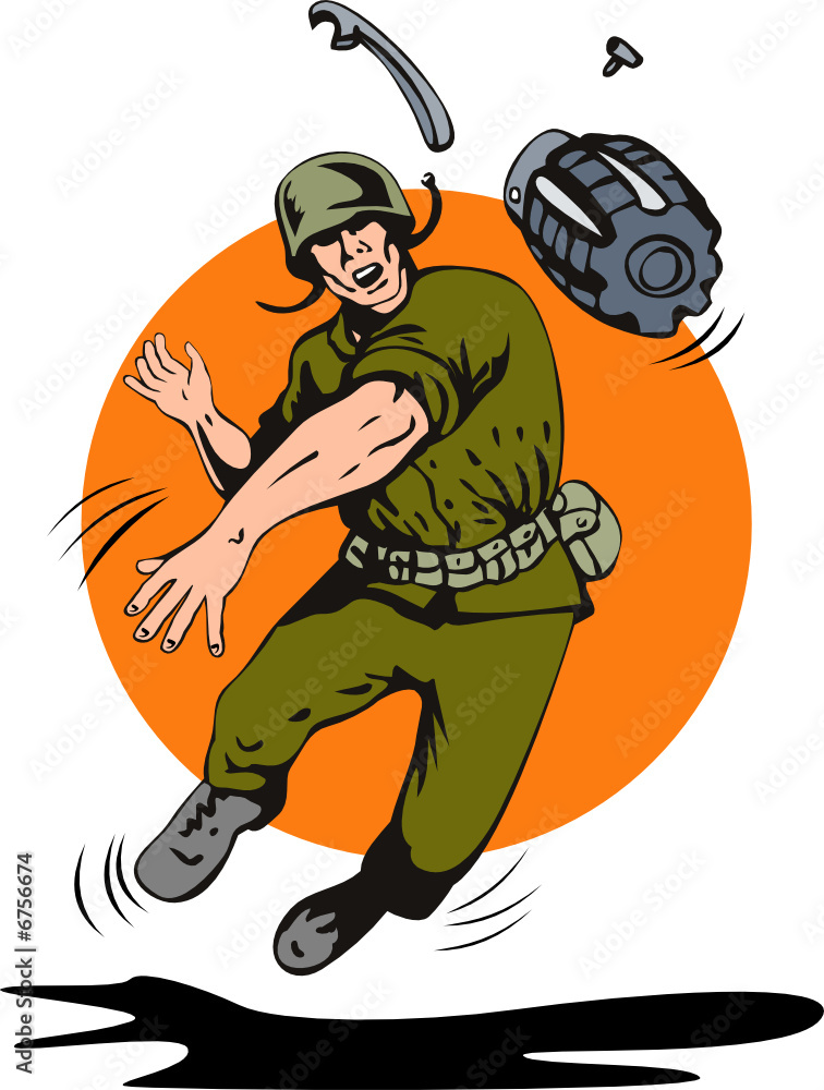 Soldier throwing a grenade in front Stock Vector | Adobe Stock