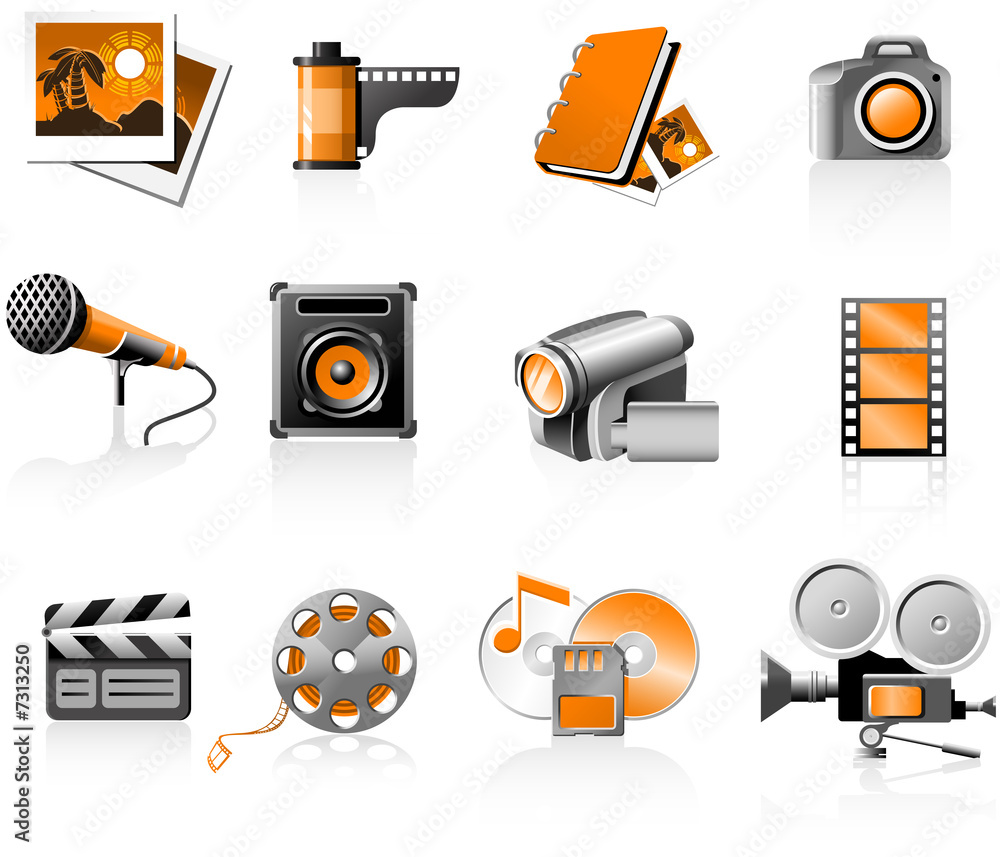 Multimedia icons set - photo and video Stock Illustration | Adobe Stock