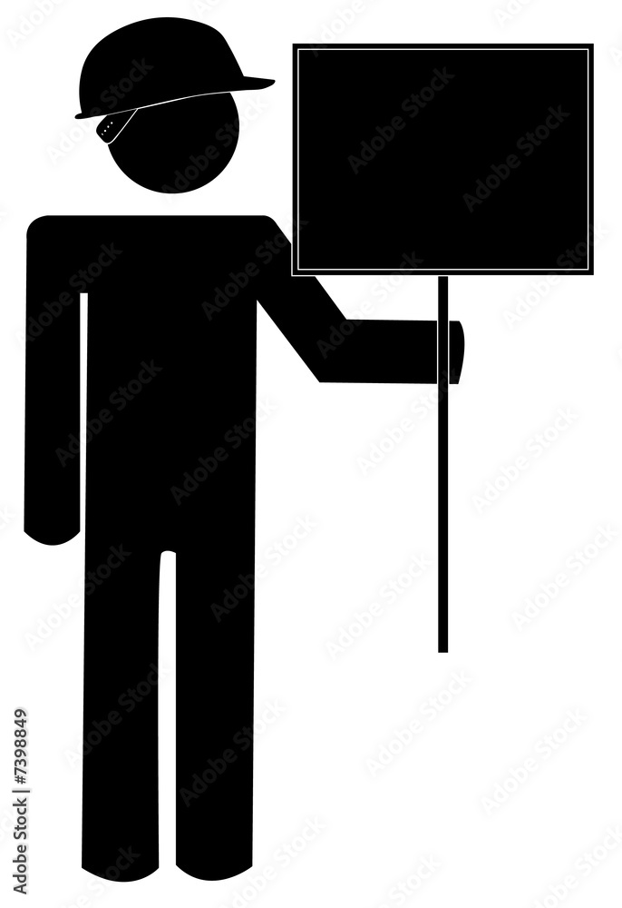 stick man or figure with construction hat and blank sign Stock ...