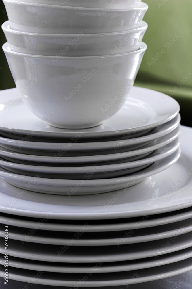 Stack of White Plates and Bowls Stock Photo | Adobe Stock