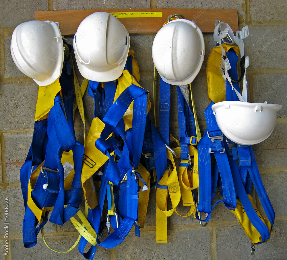 safety harness and helmets Stock Photo | Adobe Stock