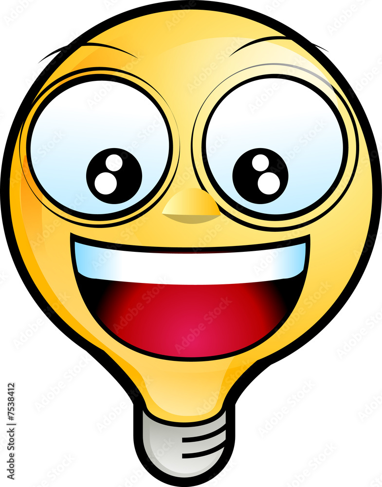Smiley lighting bulb icon laughing Stock Illustration | Adobe Stock
