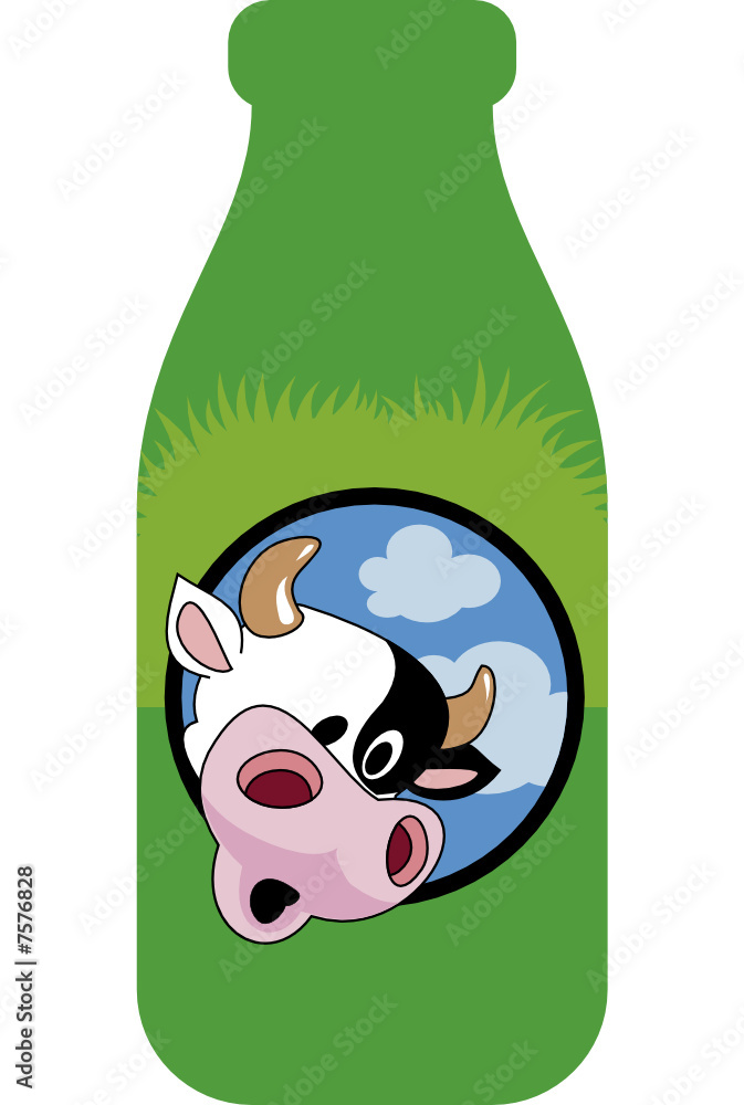 Surprised cow head on the green bottle. Funny cartoon. Stock Vector ...