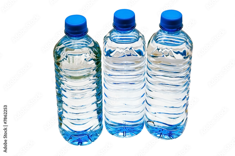Three bottle of water - isolated object.. Stock-Foto | Adobe Stock