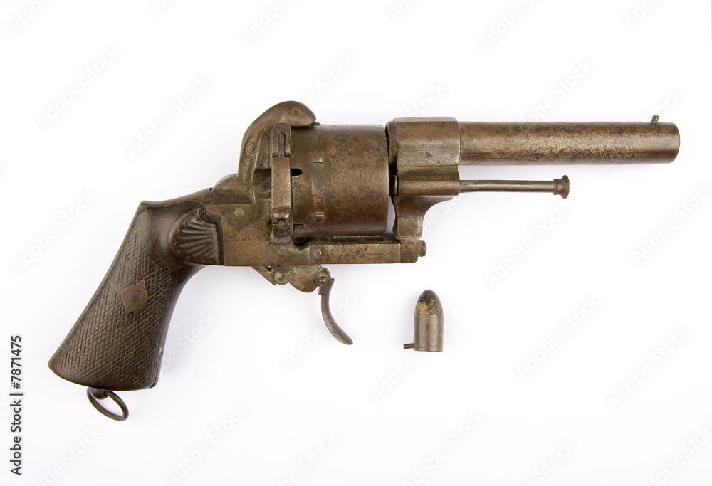 A Lefaucheux type pinfire revolver with 12 mm cartridge Stock Photo ...