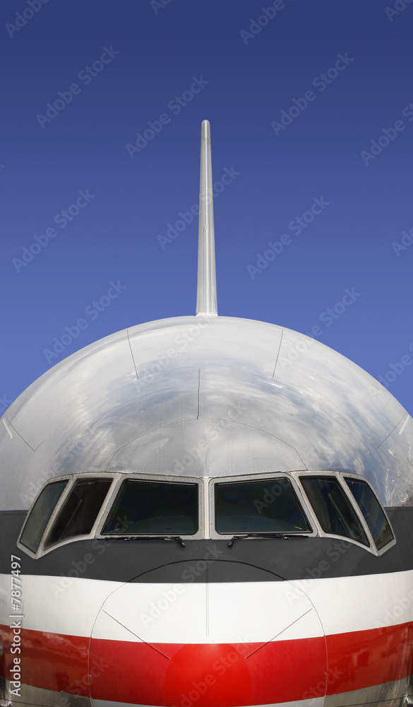 Commercial airliner facing forward, view of cockpit Stock Photo | Adobe ...