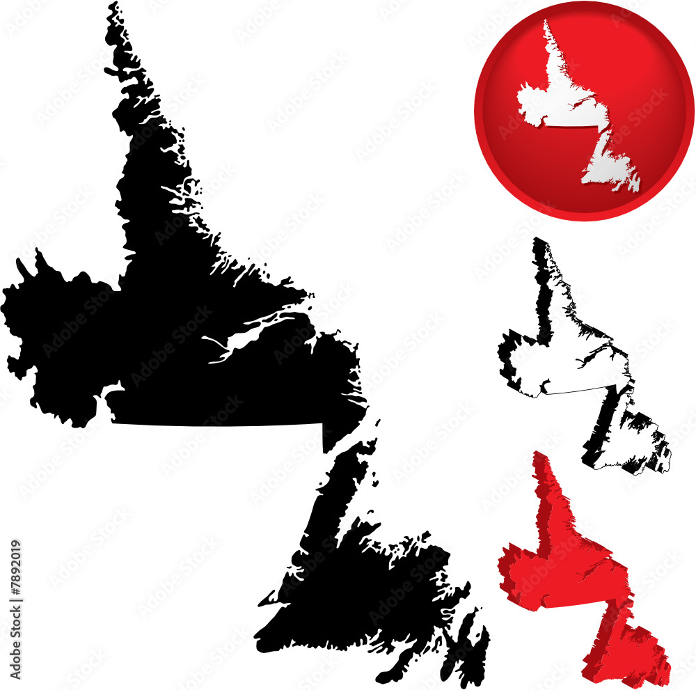 Detailed Map of Newfoundland, Canada with several variations Stock ...