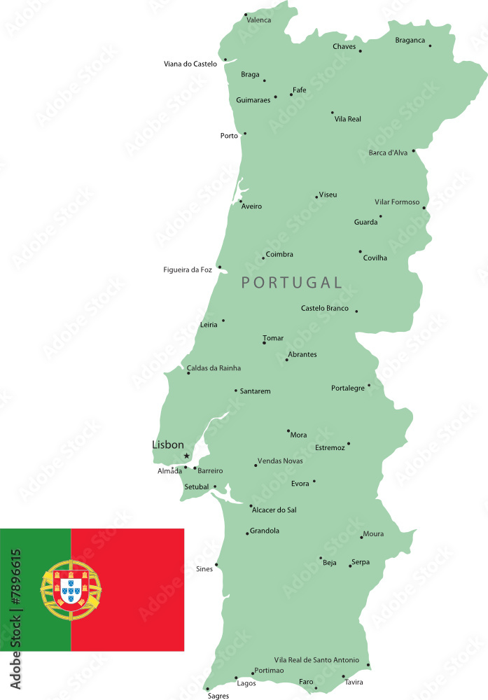Portugal vector map with flag Stock Vector | Adobe Stock