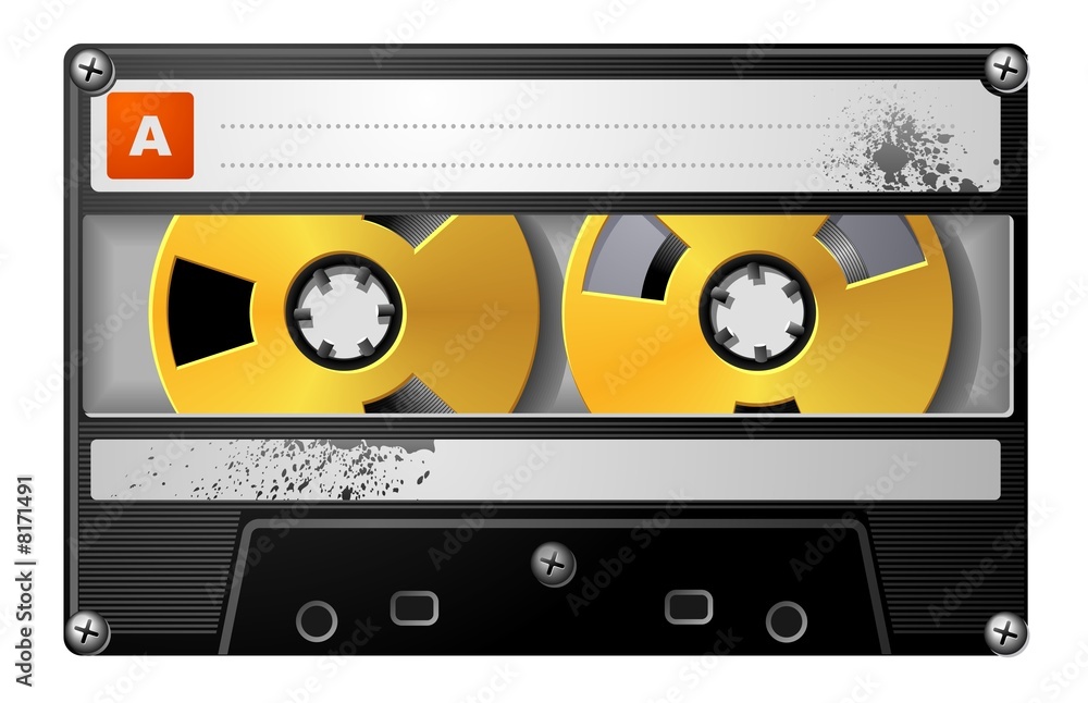 Realistic Audio Cassette with label and splats Stock Illustration ...