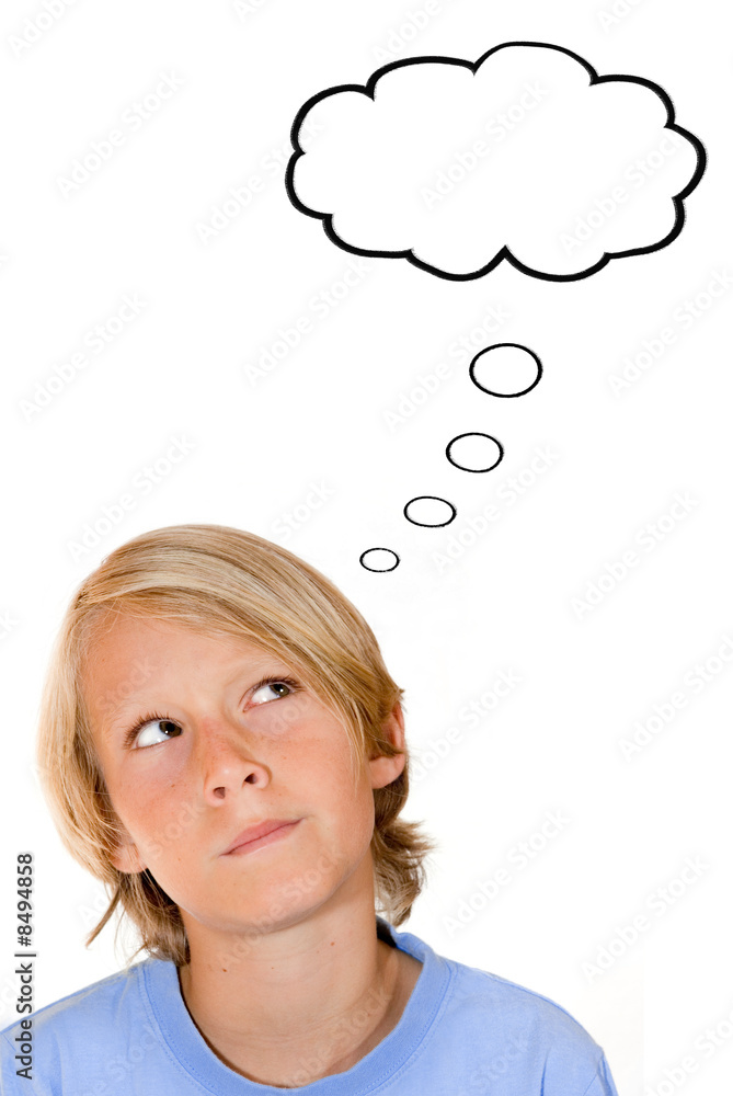 confused child thinking with thought bubble Stock Photo | Adobe Stock