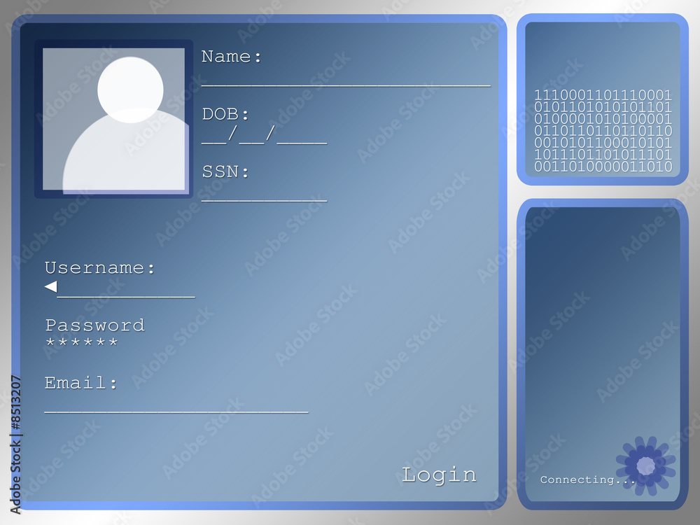 Large Blue Login Screen Layout With Portrait Box Stock Illustration ...
