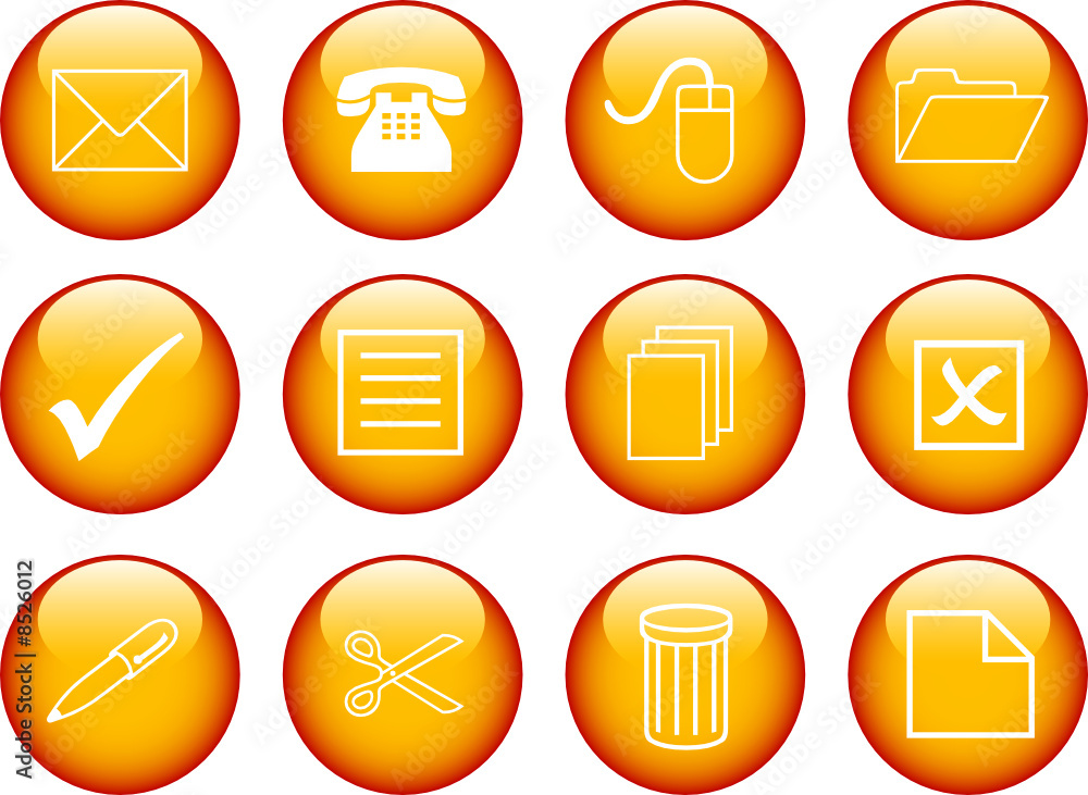 Glossy Buttons mit verschiedenen Icons Stock-Vektorgrafik | Adobe Stock