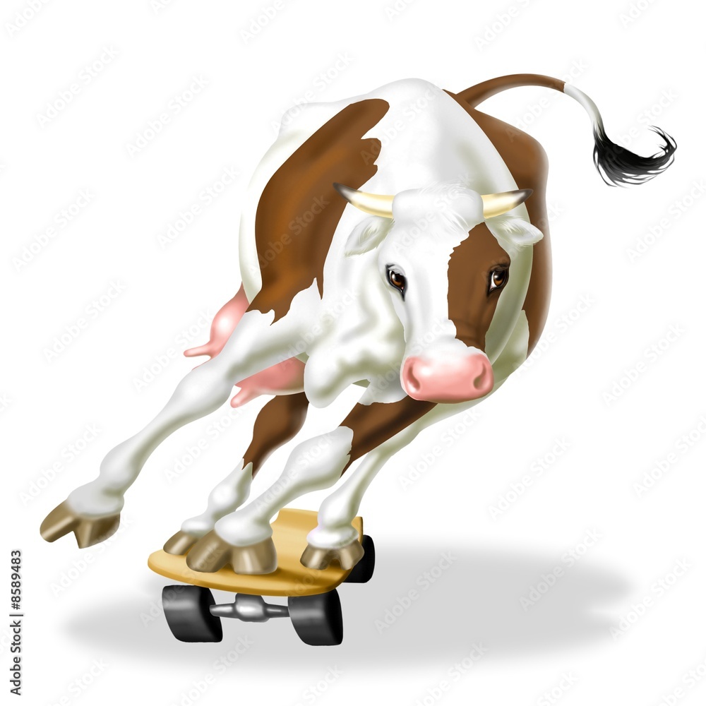skating cow Illustration Stock | Adobe Stock