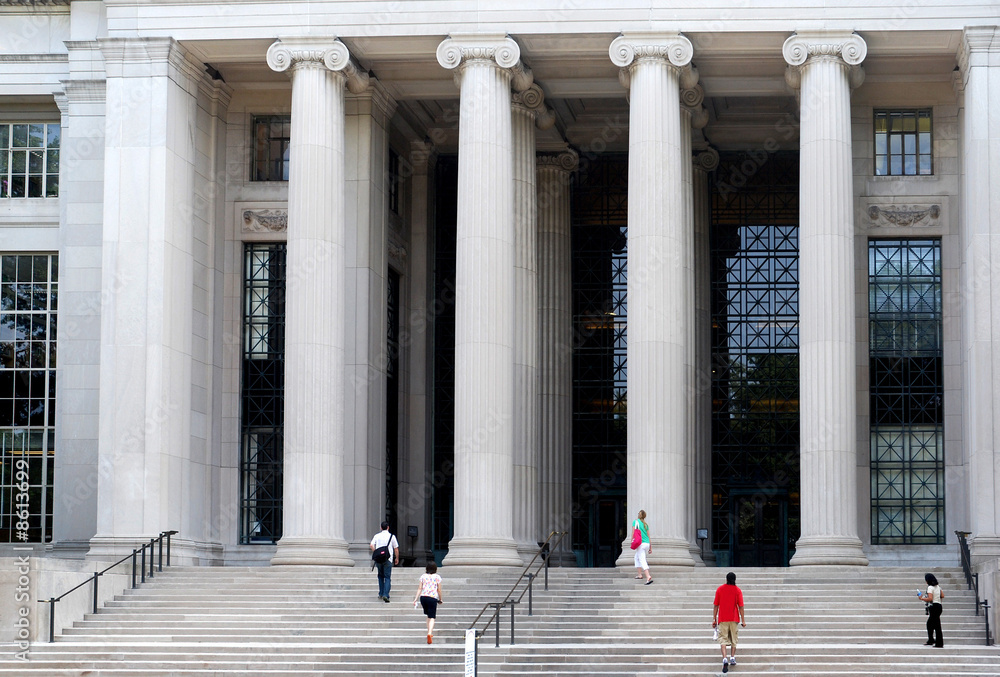 students on steps of university building with columns Stock Photo ...