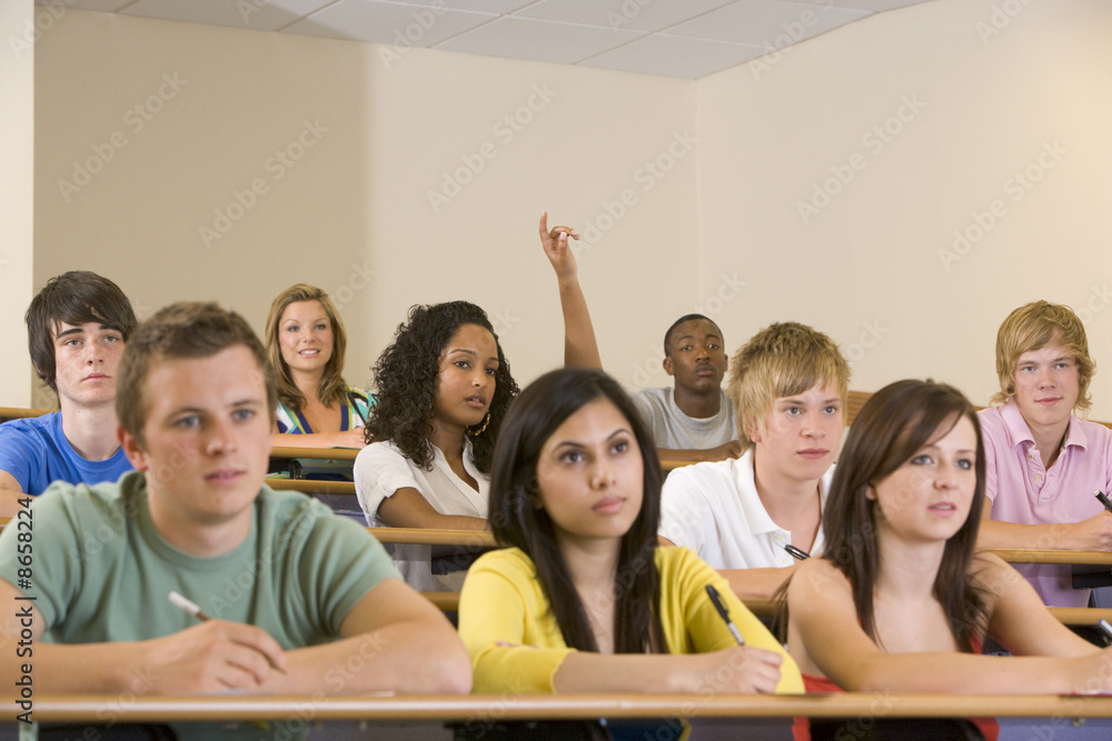 College Student Raising Hand