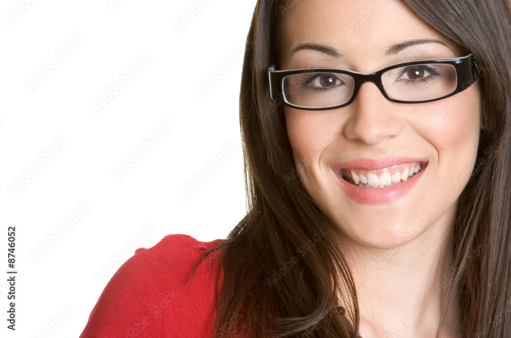 Smiling Woman Wearing Glasses Stock Photo | Adobe Stock