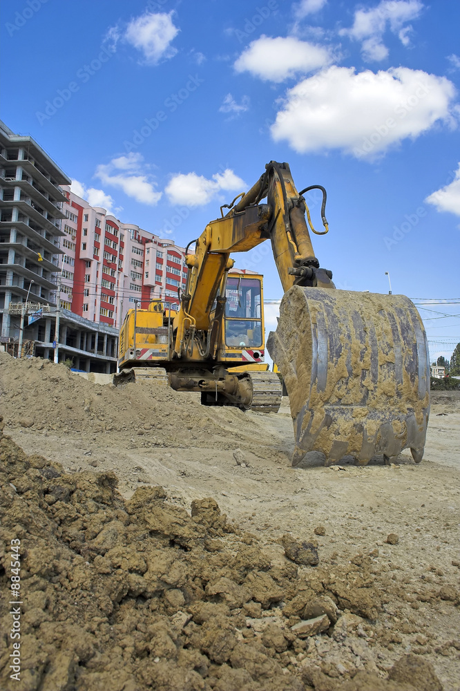 the heavy building bulldozer at a construction site Stock Photo | Adobe ...